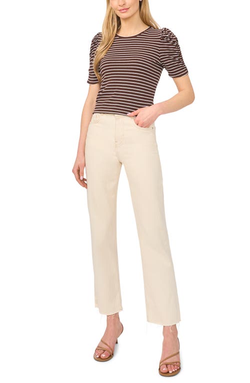 HALOGEN Halogen Puff Sleeve Striped Ribbed Crewneck Tee